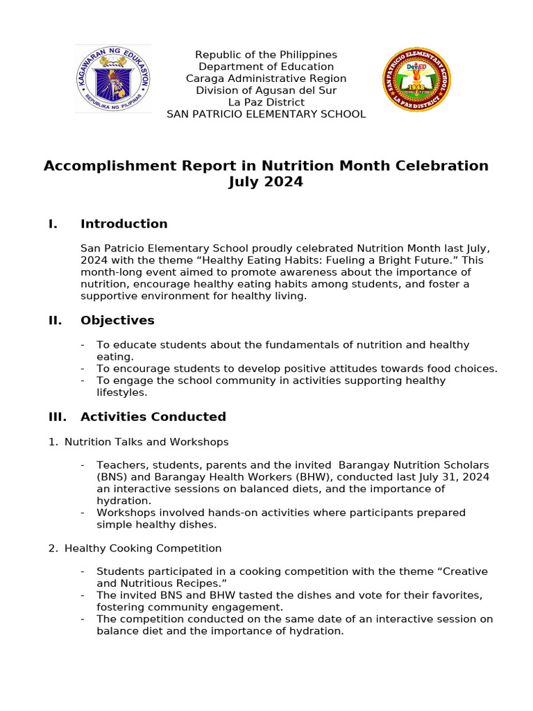 Nutrition Month Accomplishment | PDF | Healthy Diet | Nutrition