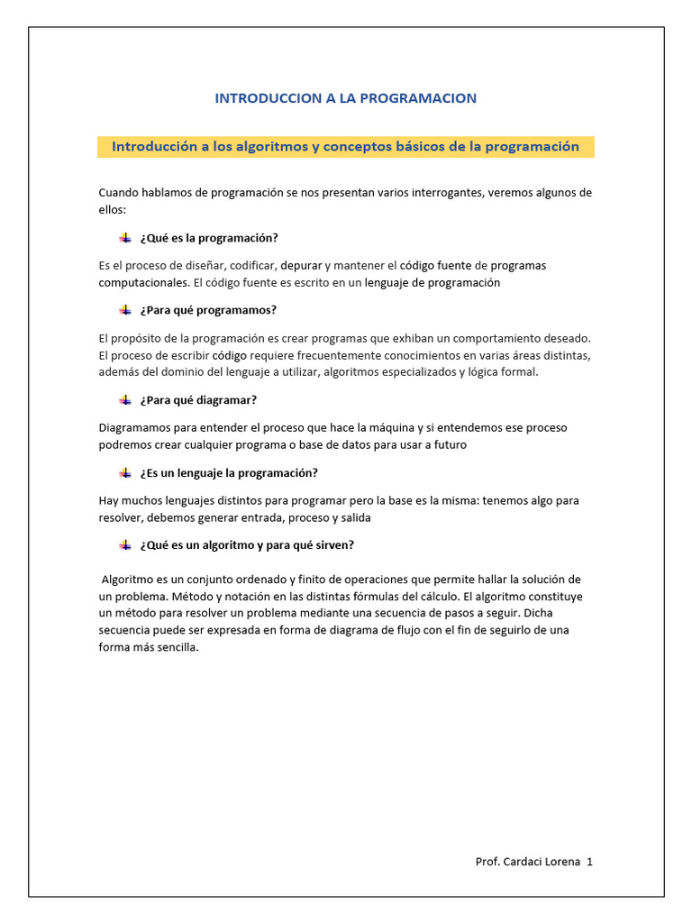 Introducción a la Programación y Algoritmos | PDF | Algoritmos ...