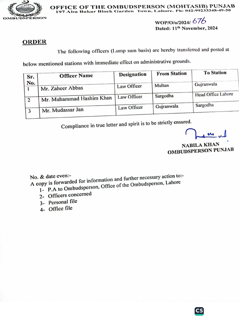 Law Officers Transfer Orders | PDF