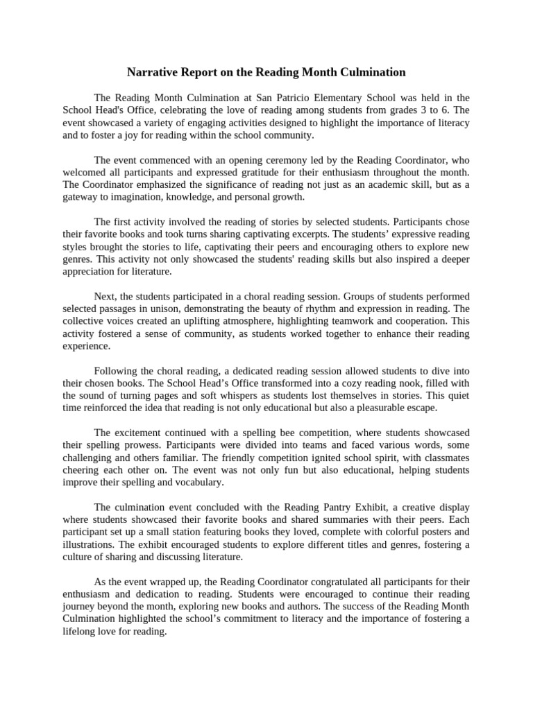 Narrative Report On The Reading Month Culmination | PDF | Human Communication | Learning