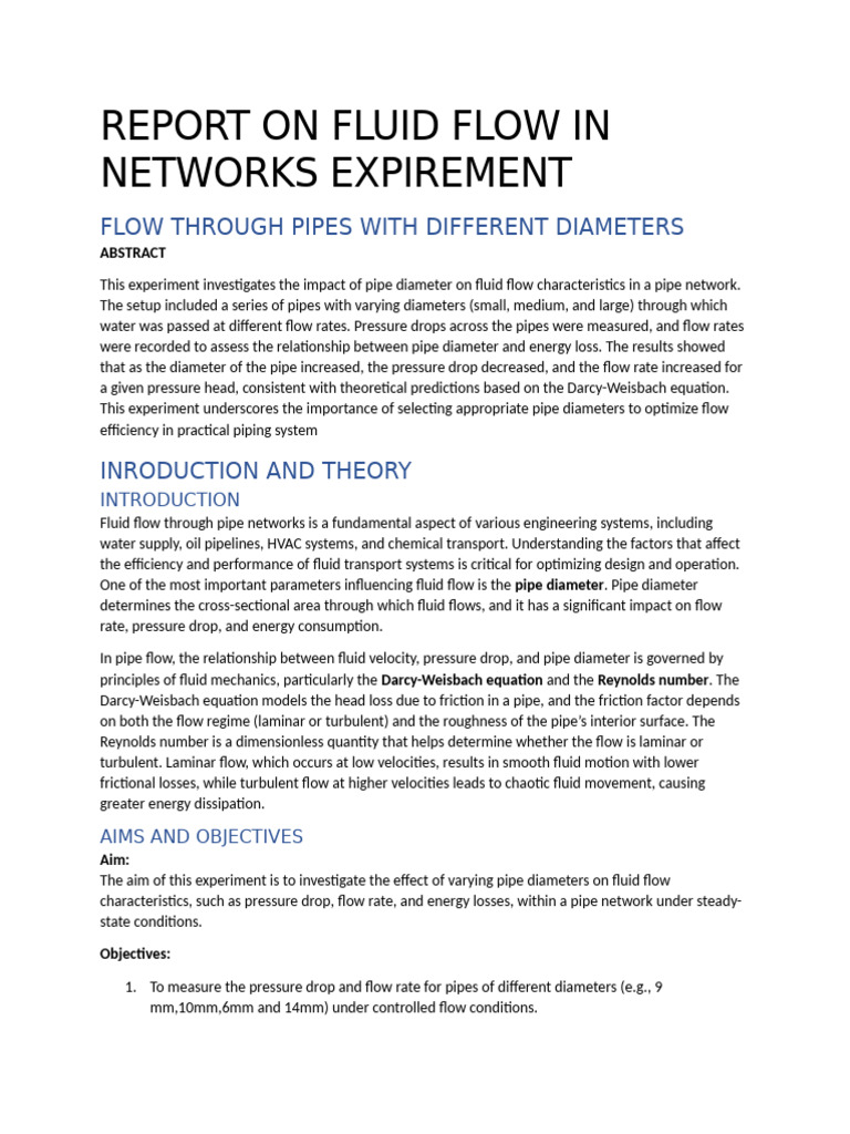 Report On Fluid Flow in Networks Expirement | PDF | Fluid Dynamics ...