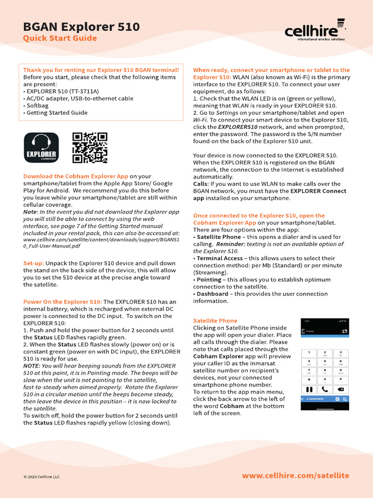 BGAN510 - Quick - Start - Guide Explorer 510 Terminal | PDF