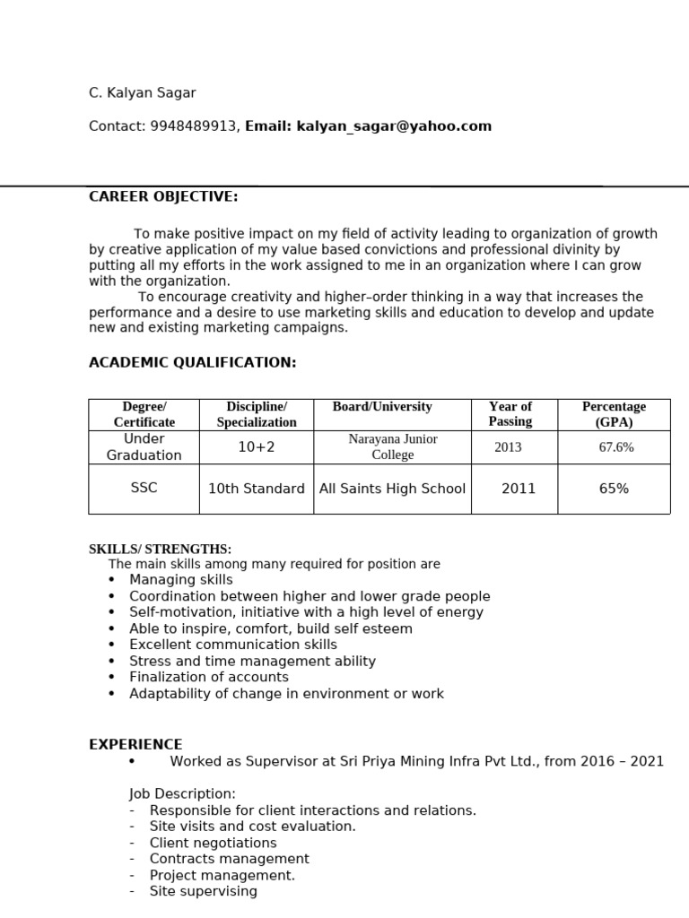 C Kalyan Resume | PDF