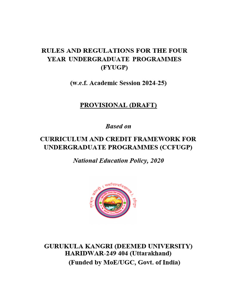 Draft NEP Rules FYUGP 2024 | PDF | Academic Degree | Bachelor's Degree