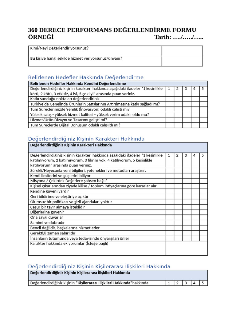 360 Derece Performans Degerlendirme Formu Ornegi 2 | PDF