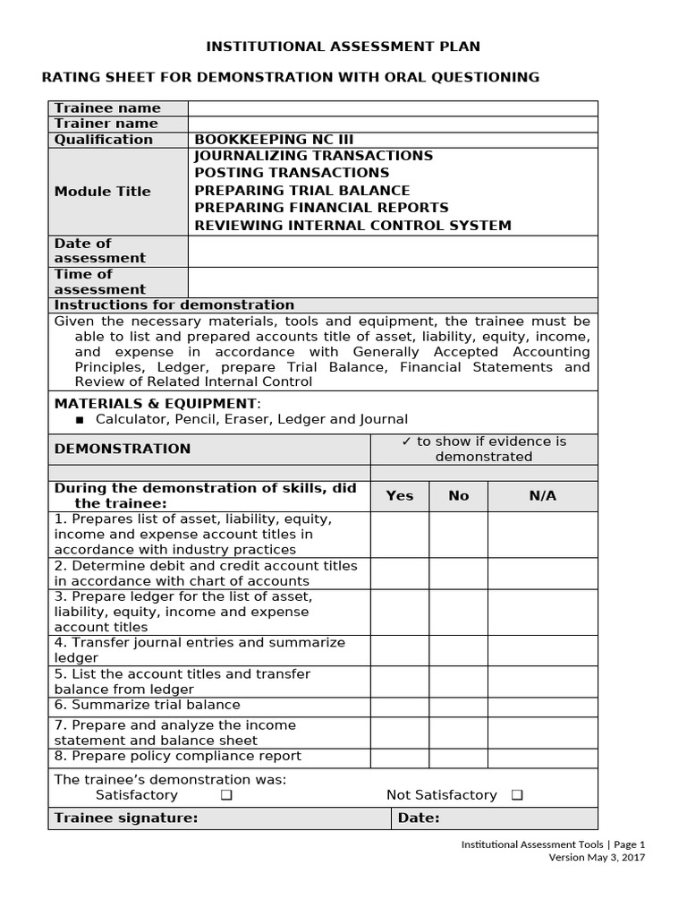 Institutional Assessment | PDF | Debits And Credits | Bookkeeping