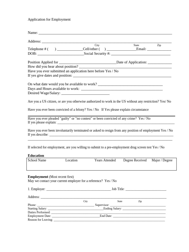 Application For Employment | PDF | Employment | Salary