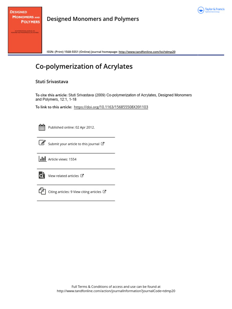 Co Polymerization of Acrylates - 2009 | PDF | Copolymer | Poly(Methyl ...