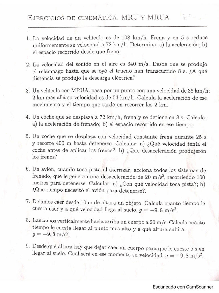 Problemas Cinematica (Solucionario) | PDF