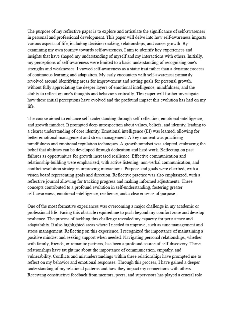 Activity 1 - Self Reflection Paper (Joevan Plania) | PDF | Self Awareness | Psychological Resilience