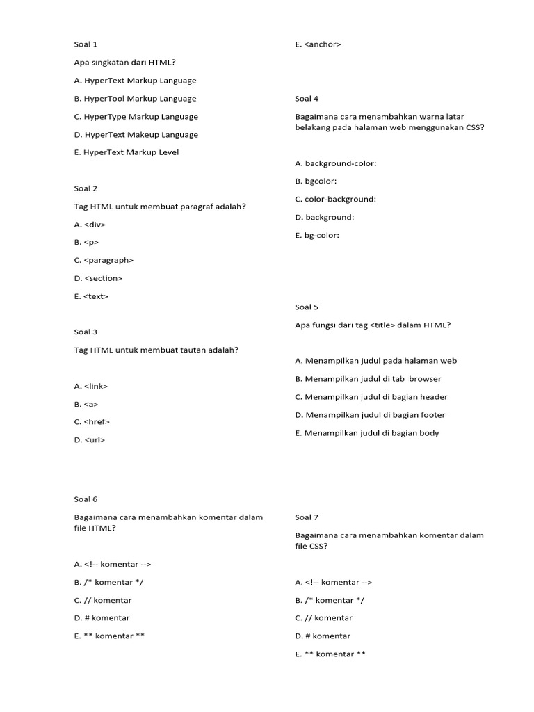 SOAL Latihan HTML Dan CSS | PDF
