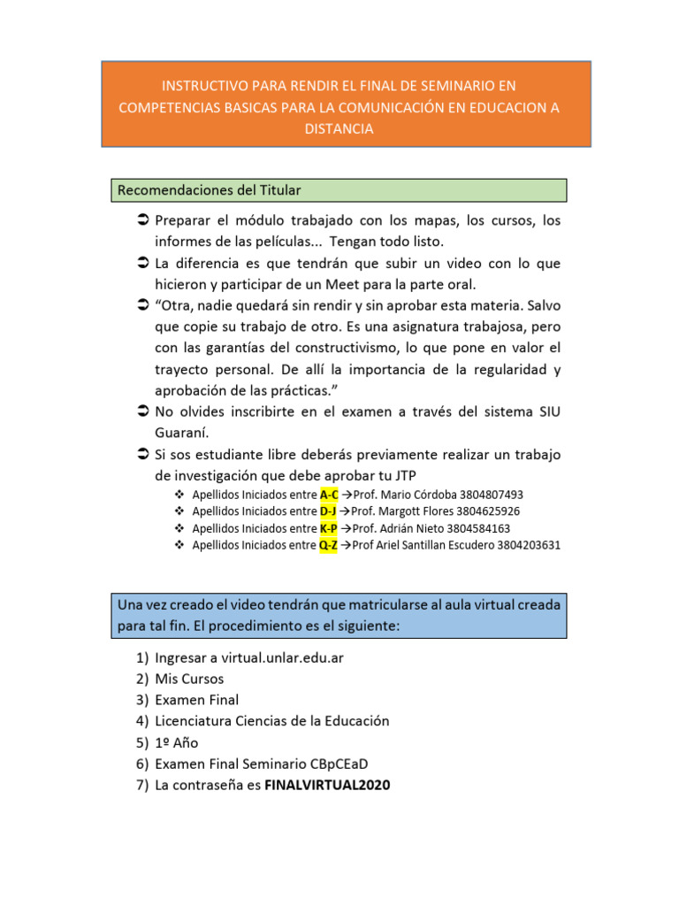 Instructivo para Rendir El Final Virtual | PDF