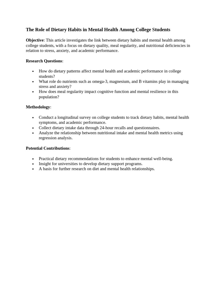 Diet and Mental Health in College Students | PDF