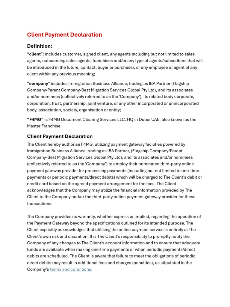 Client Payment Declaration | PDF | Debit Card | Payments