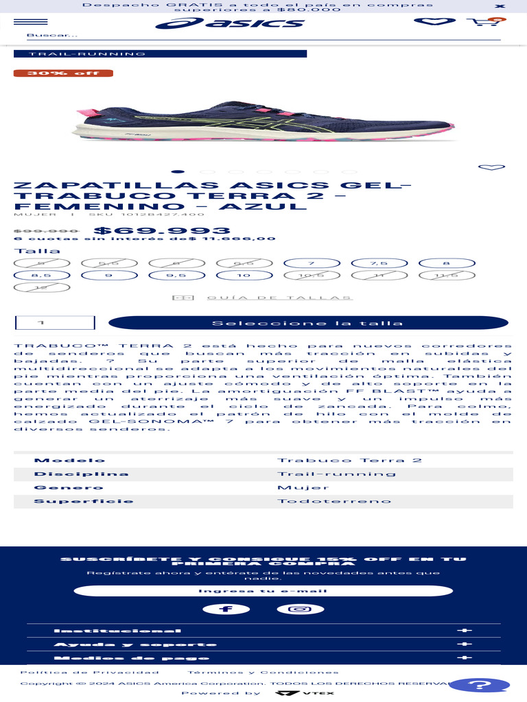 Zapatillas ASICS GEL-Trabuco Terra 2 - Femenino - Azul - Asics Chile NEW | PDF