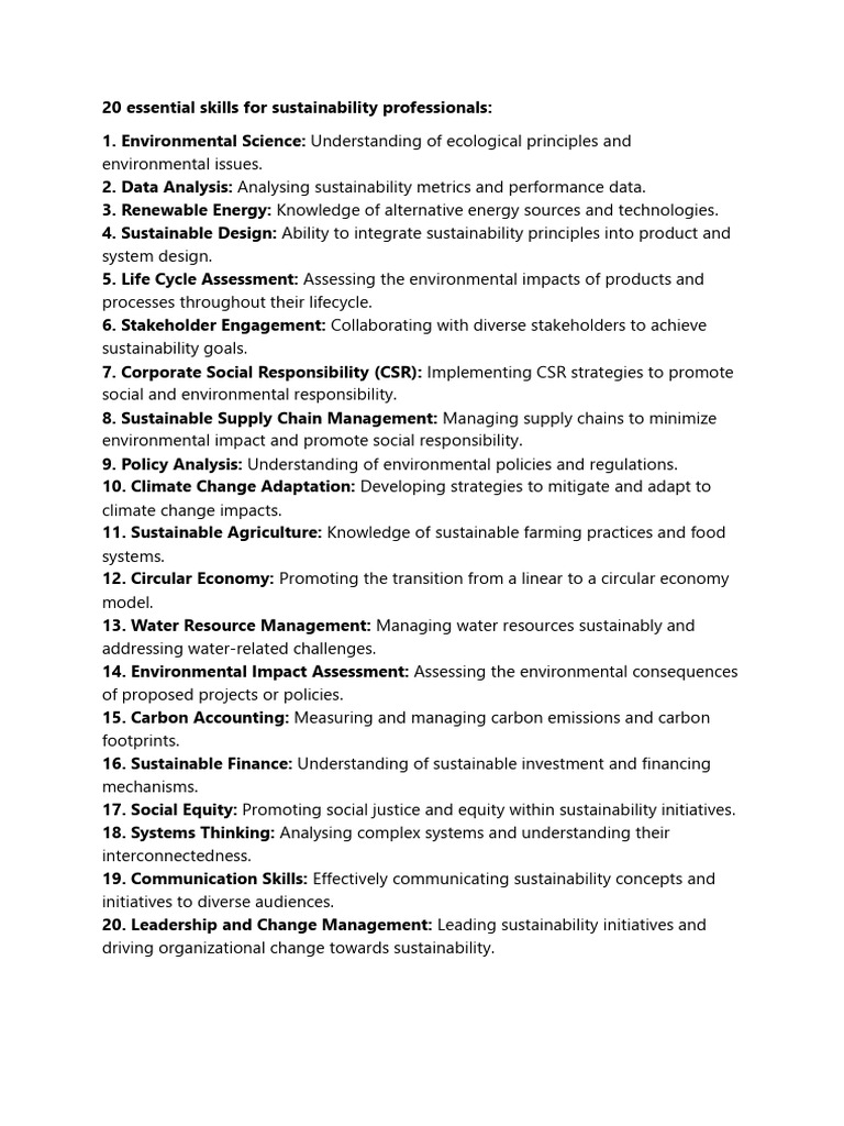 20 Essential Skills For Sustainability | PDF | Wellness
