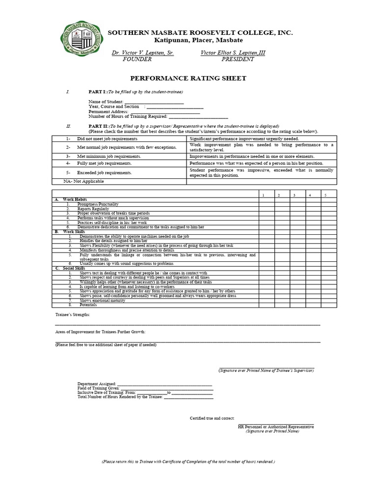 Rating Sheet | PDF | Behavior Modification | Cognition
