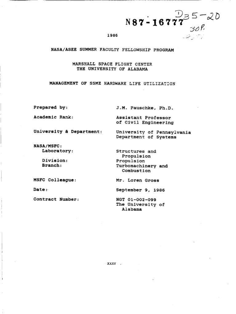 1986 - Management of SSME Hardware Life Utilization | PDF | Reliability Engineering | Space ...