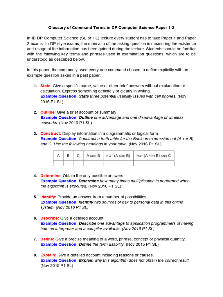 Glossary of Command Terms in DP Computer | PDF | Hypothesis | Information