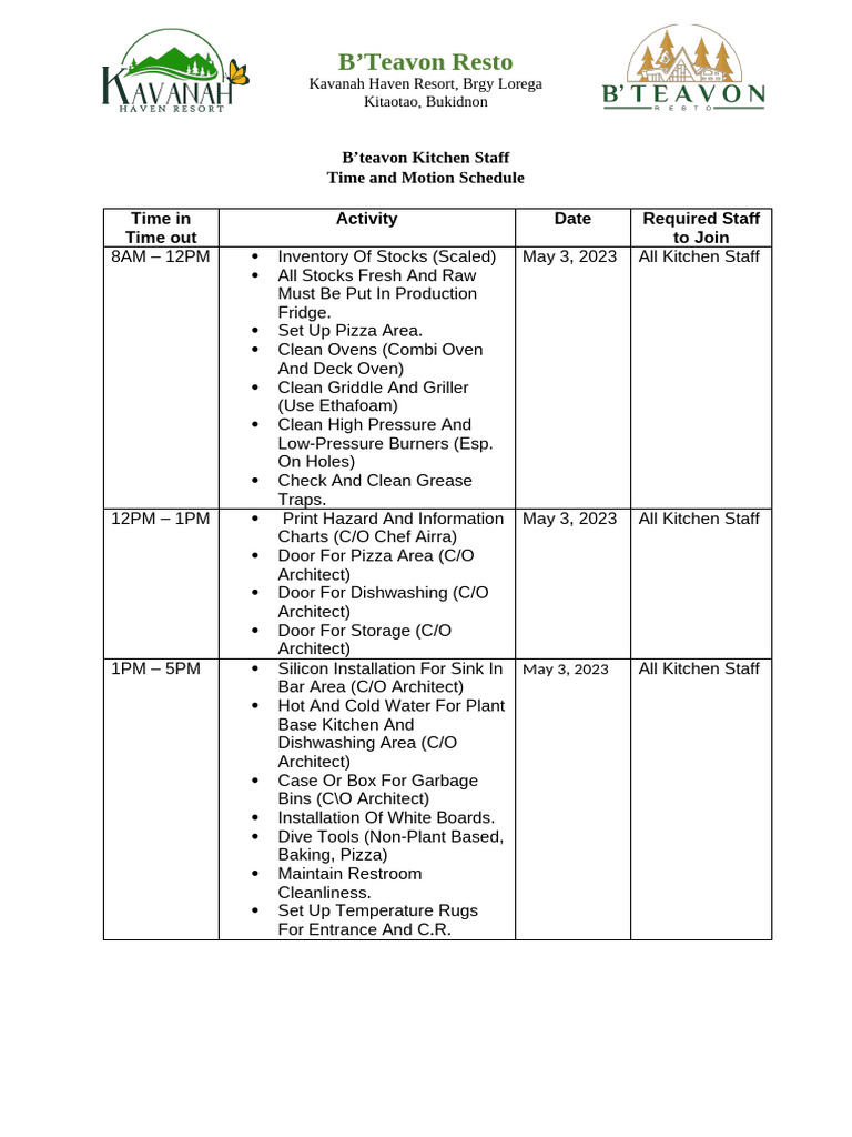 Kitchen Time and Motion | PDF