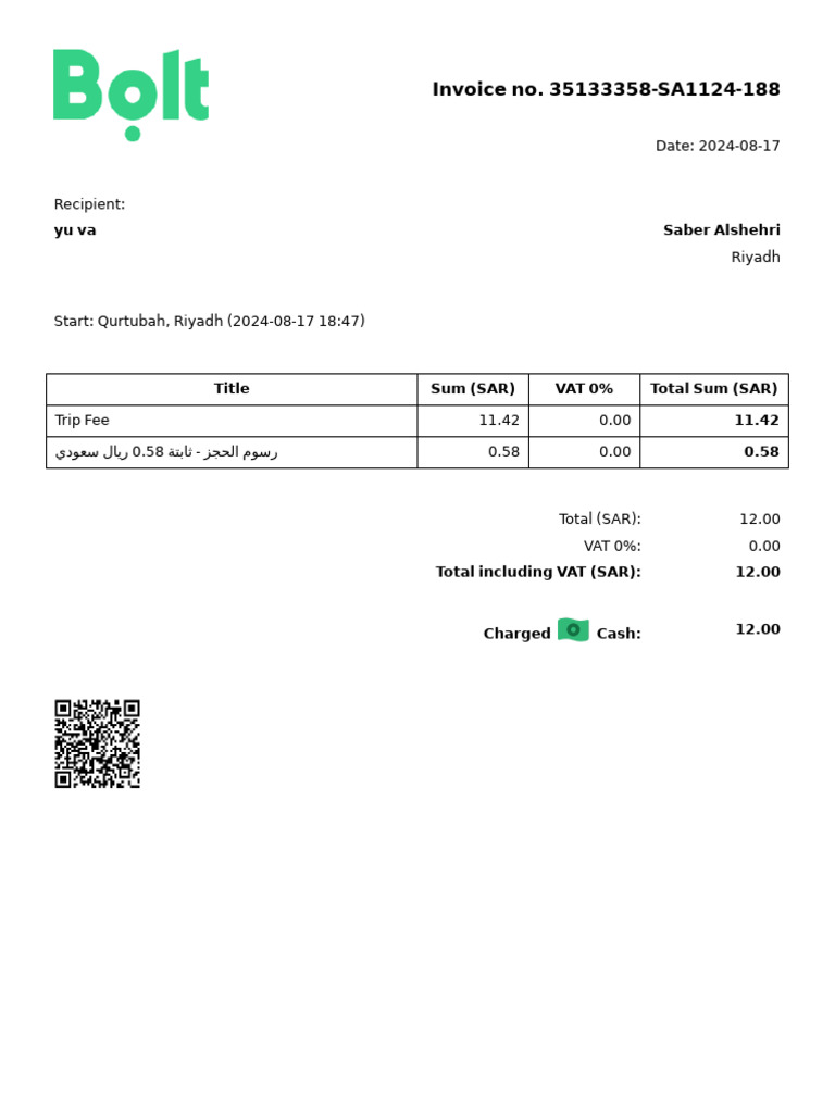 Bolt Taxi Bill | PDF