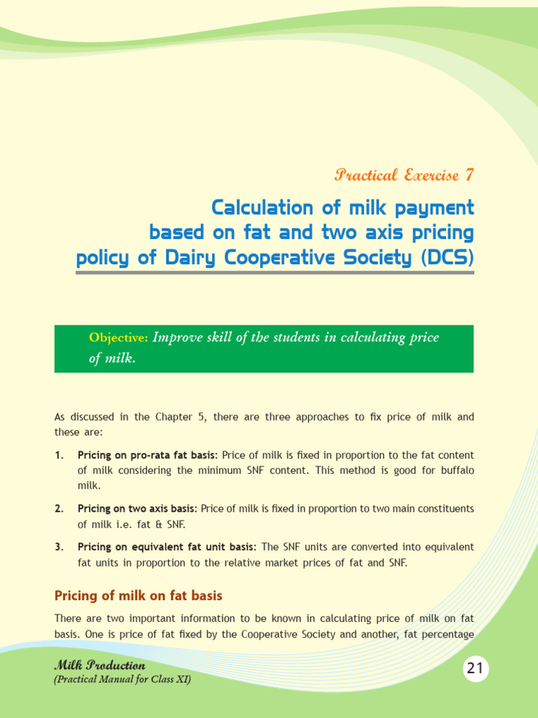 Calculation of Milk Payment Based On Fat and Two Axis Pricing Policy of ...