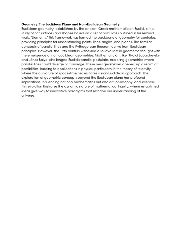 Geometry - The Euclidean Plane and Non-Euclidean Geometry | PDF