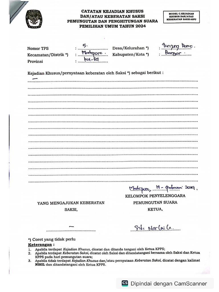 Berita Acara Serah Terima C Hasil, Form C Kejadian Khusus Dan Form ...