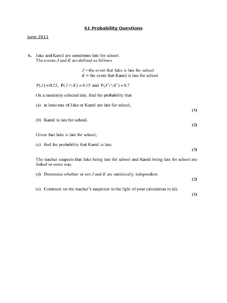 5) S1 Probability Questions | PDF | Probability | Probability And Statistics