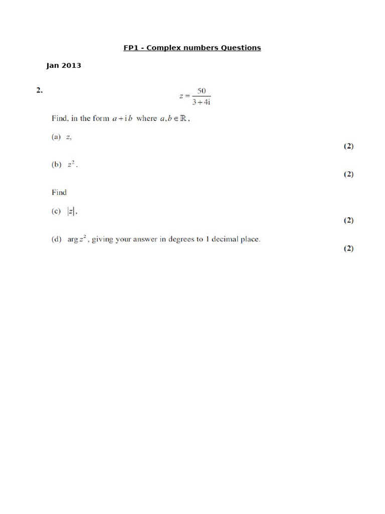 1) FP1 Complex Numbers Questions | PDF