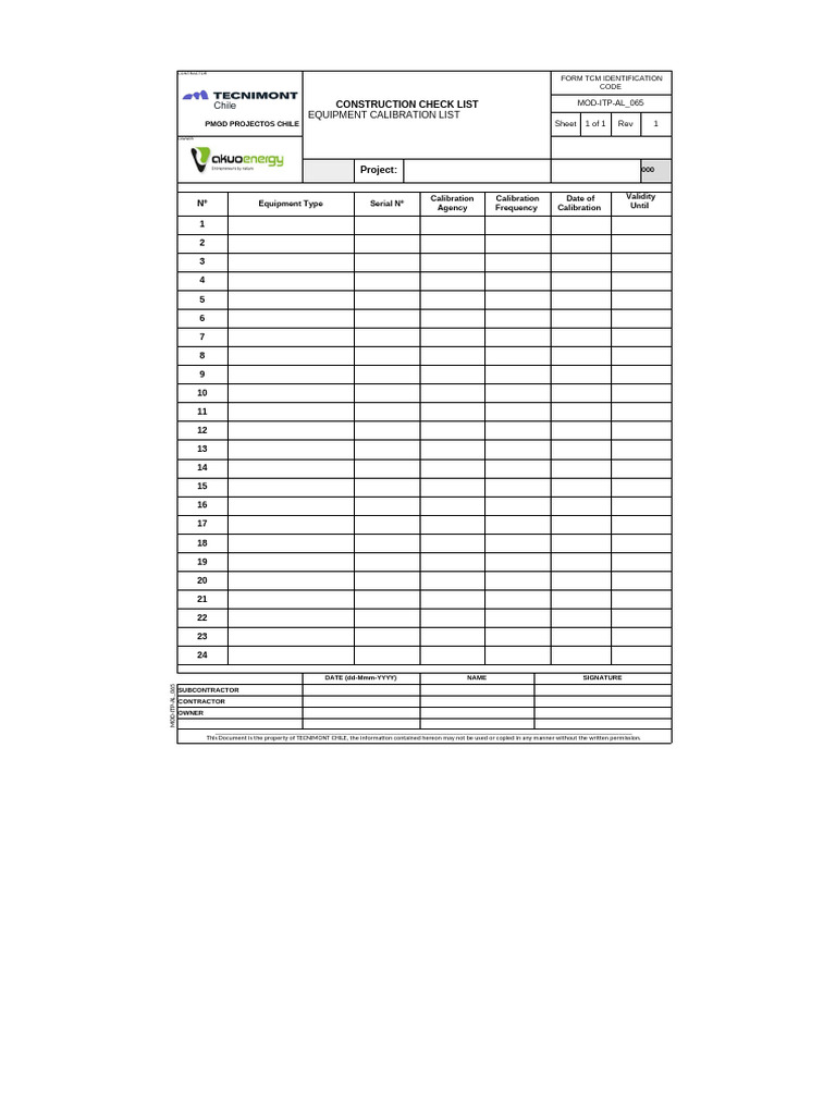 MOD-ITP-AL - 065 Rev 01 - EQUIPMENT CALIBRATION LIST | PDF