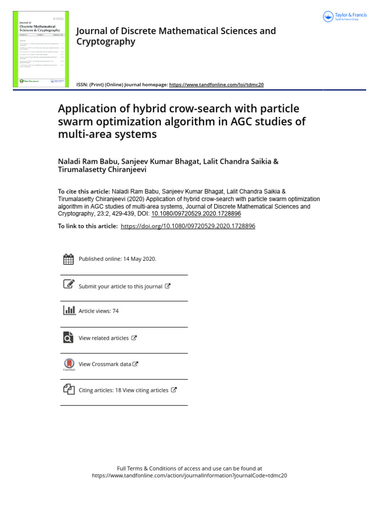 Application of Hybrid Crow Search With Particle Swarm Optimization ... Application of Hybrid Crow Search With Particle Swarm Optimization ...