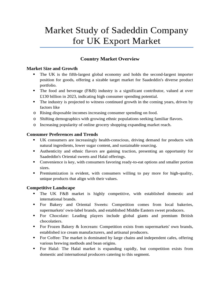 Market Study of Sadeddin Company For UK Export Market | PDF | Brand ...