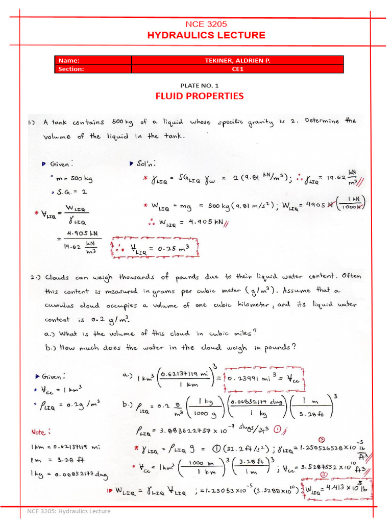 Plate No. 1 Hydrostatic Force TEKINER, ALDRIEN CE1 | PDF