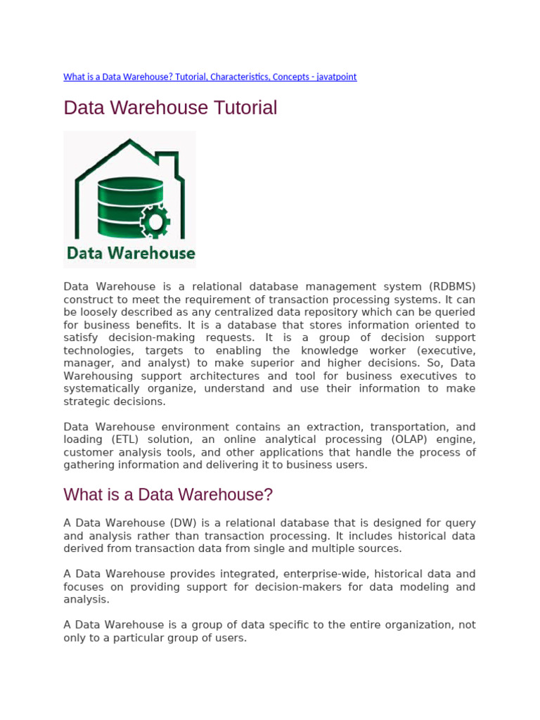 What Is A Data Warehouse | PDF | Data Warehouse | Databases