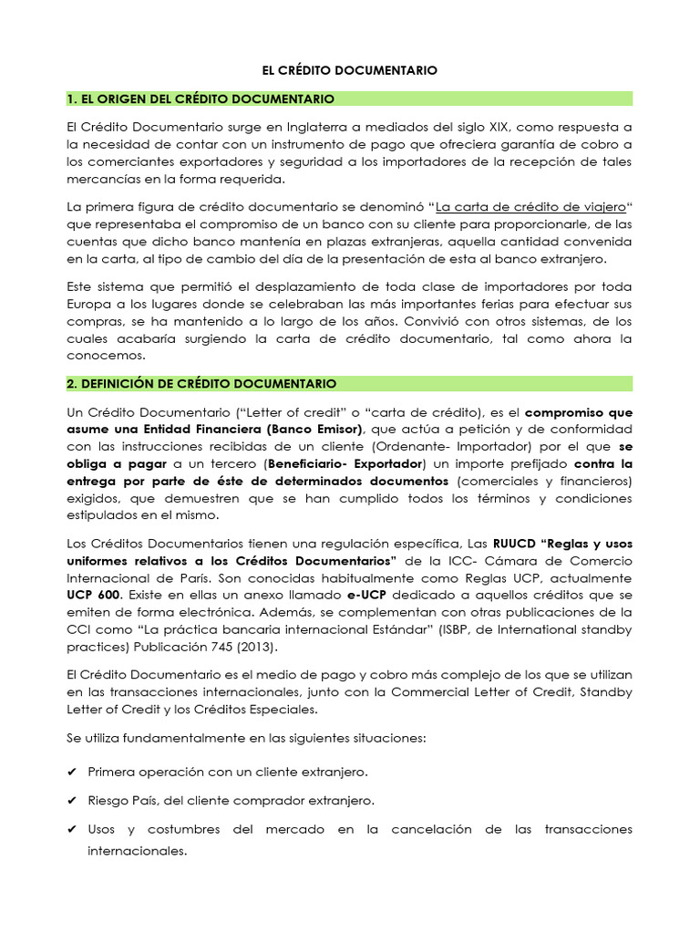 Guía Completa del Crédito Documentario | PDF | Carta de crédito | Bancos