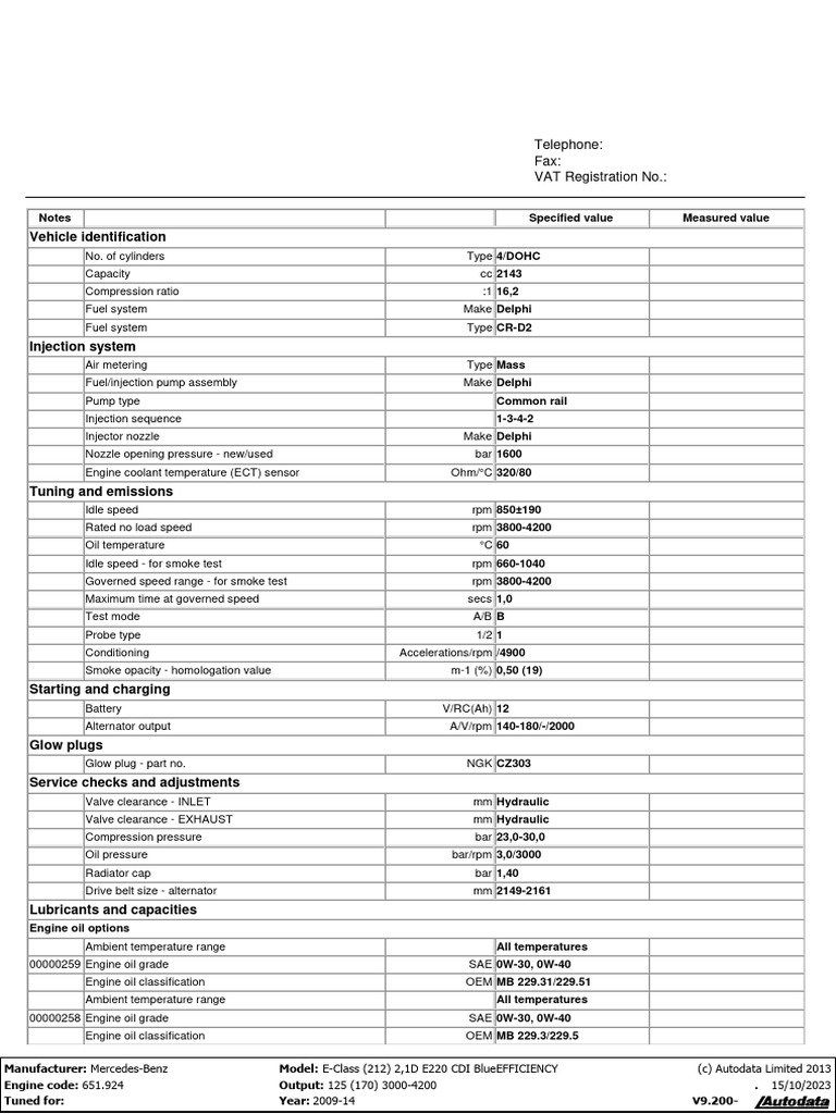 Vehicle Identification: Telephone: Fax: VAT Registration No. | PDF ...