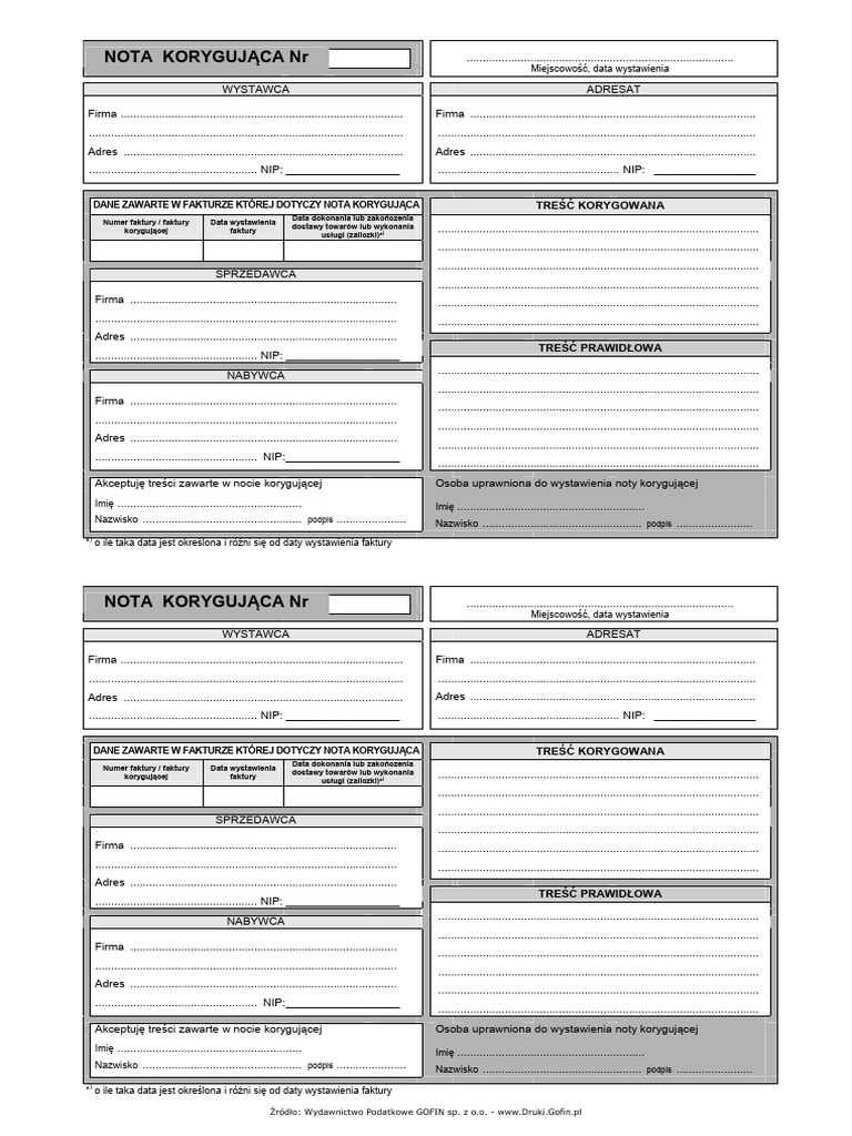 Nota Korygujaca | PDF