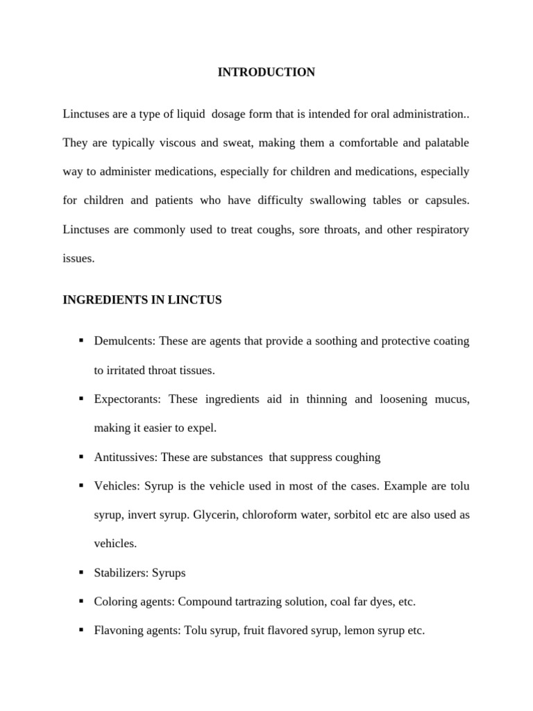 Write On The Formulation of Linctuses | PDF | Pharmaceutical ...