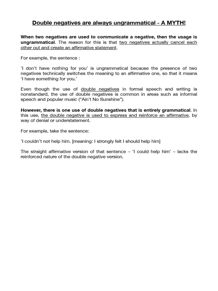 Double Negatives - Read Carefully | PDF | Language Arts & Discipline