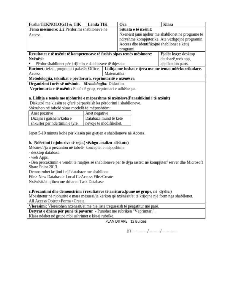 2.2. Përdorimi Shablloneve Në Access | PDF