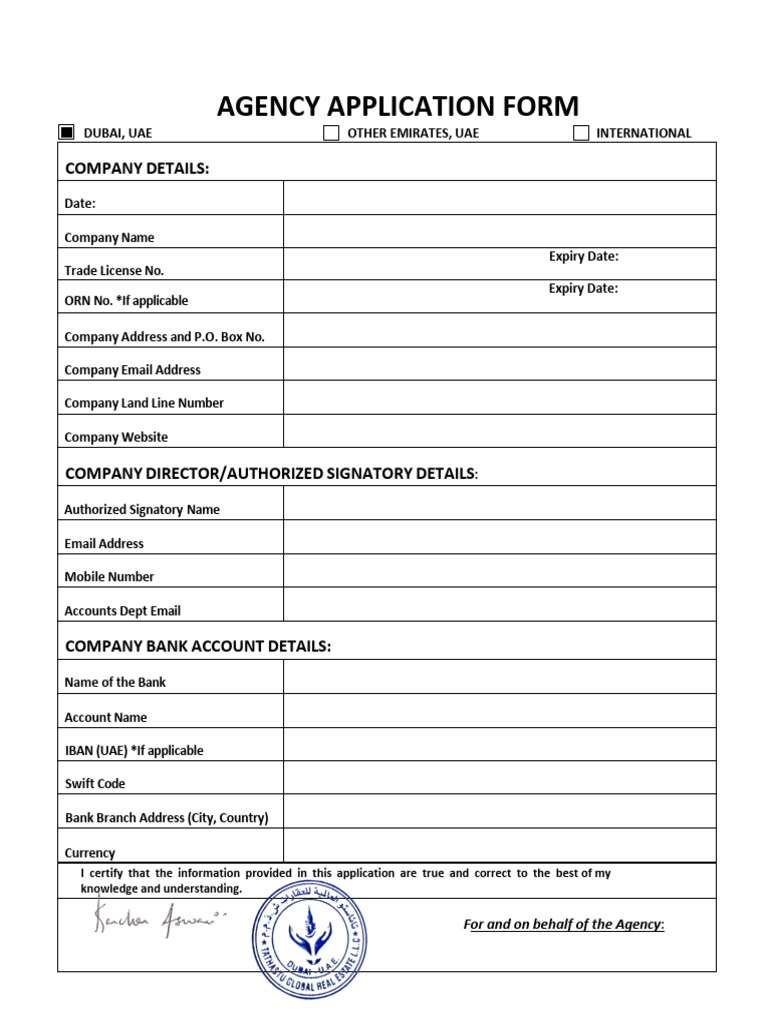 Agency Application Form for Dubai | PDF | Law