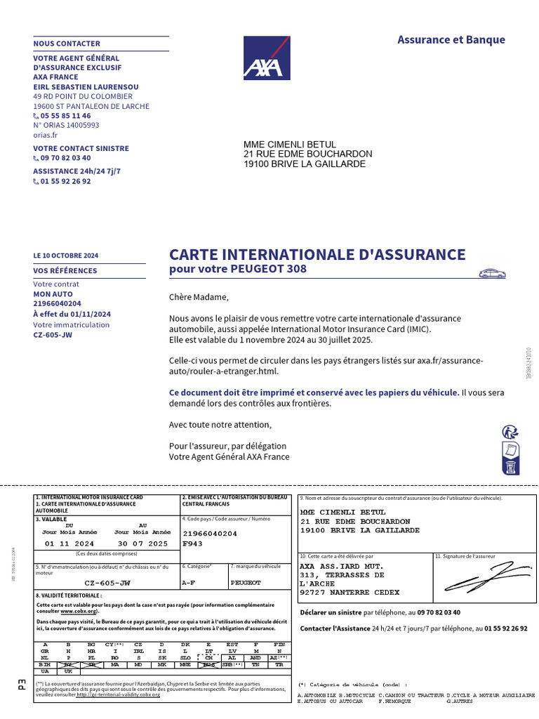 Carte Internationale d'Assurance Auto | PDF | Assurance | Services ...