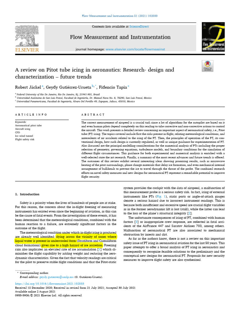 JACKEL (2021) - A Review On Pitot Tube Icing | PDF | Cloud | Ice
