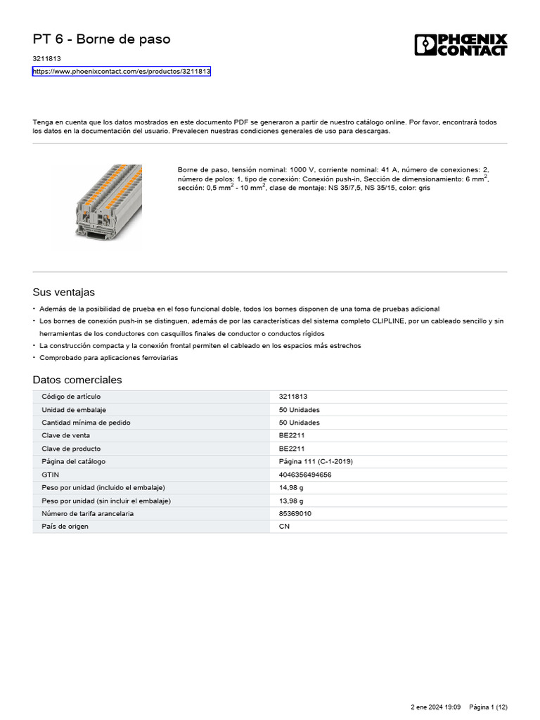Datasheet Borne de Paso PHOENIX CONTACT 3211813 | PDF | Ingeniería de ...