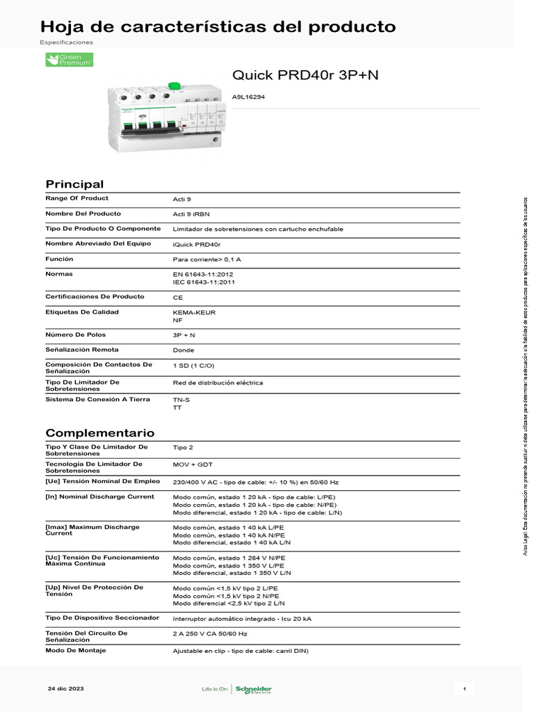 Limitador de Sobretensiones Acti 9 iRBN | PDF | Electromagnetismo ...