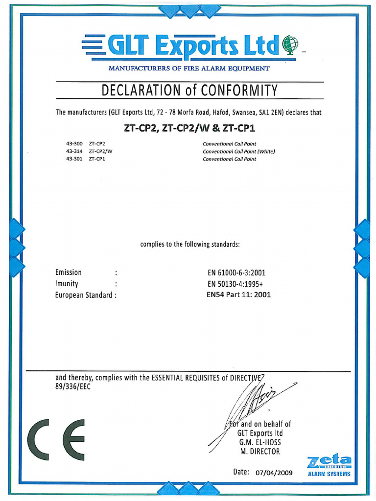 Declaration of Conformity ZT CP2, ZT CP2 W, ZT CP1 CE | PDF