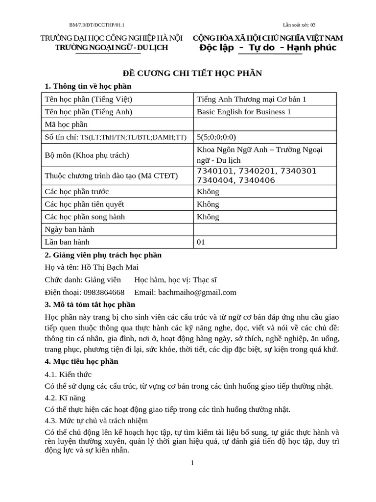 ĐCCT TMCB1 K20 | PDF