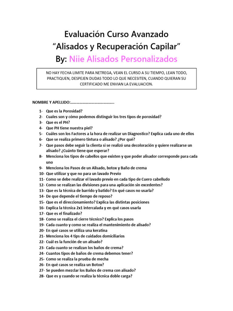 Evaluación Curso Avanzado | PDF
