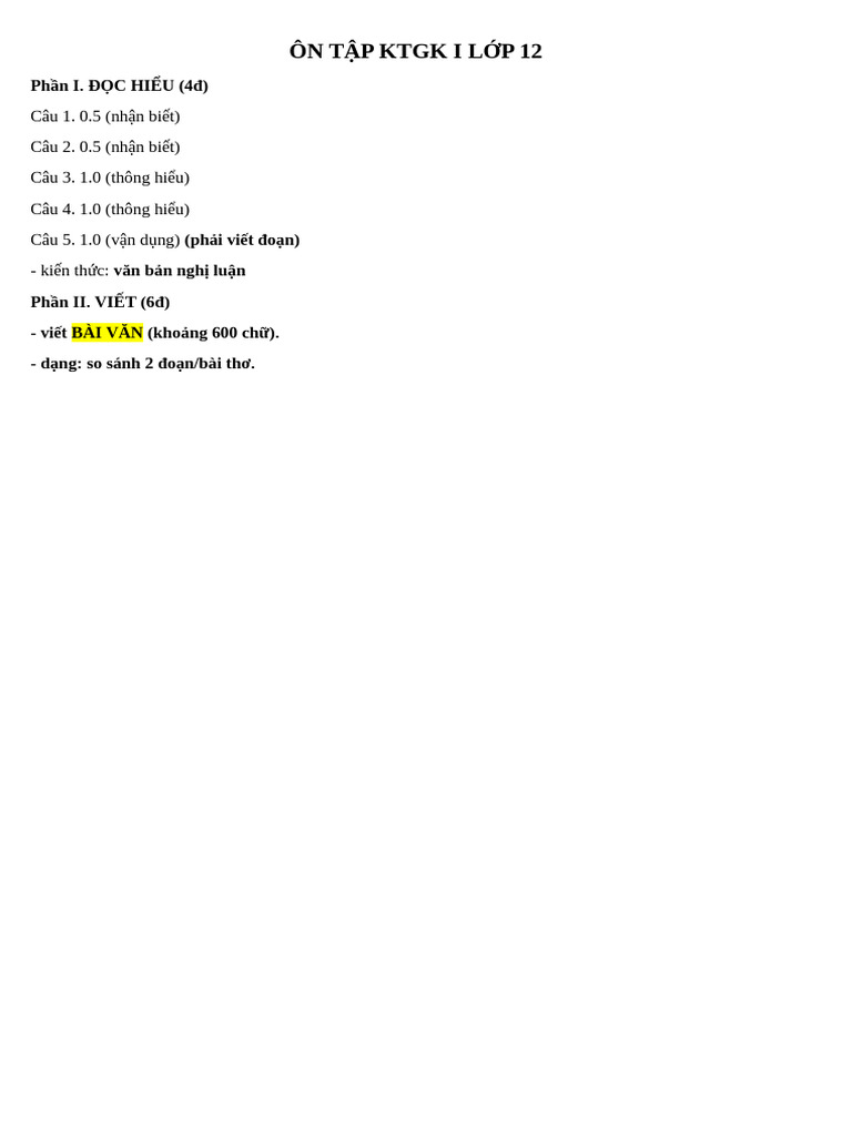 Ôn Tập Ktgk i Lớp 12 | PDF